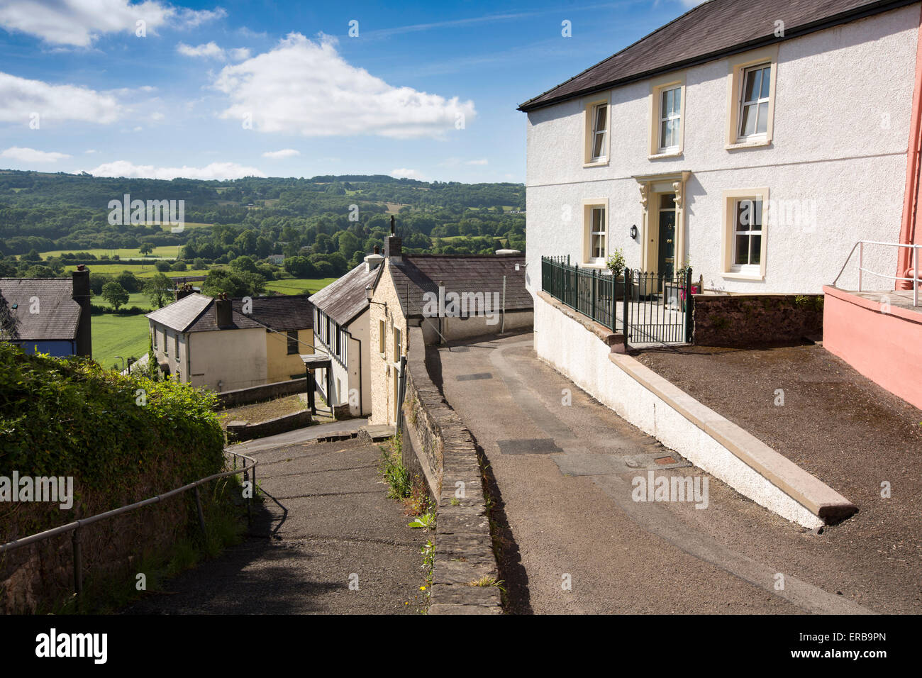 Wales, Carmarthenshire, Llandeilo, road around churchyard overlooking ...