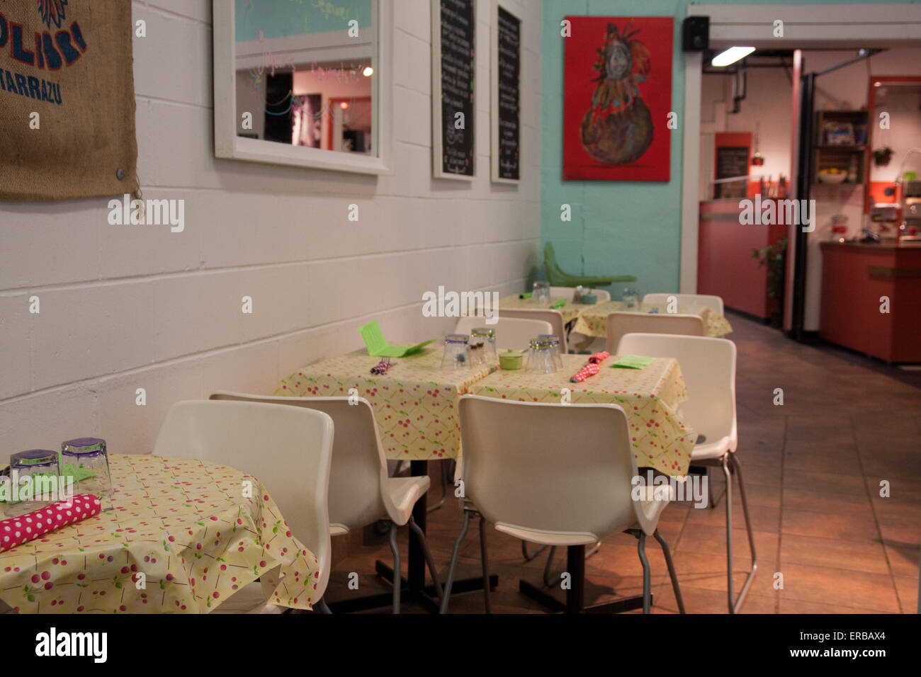 Restaurant area for breakfast or lunch menu located in a market place ...