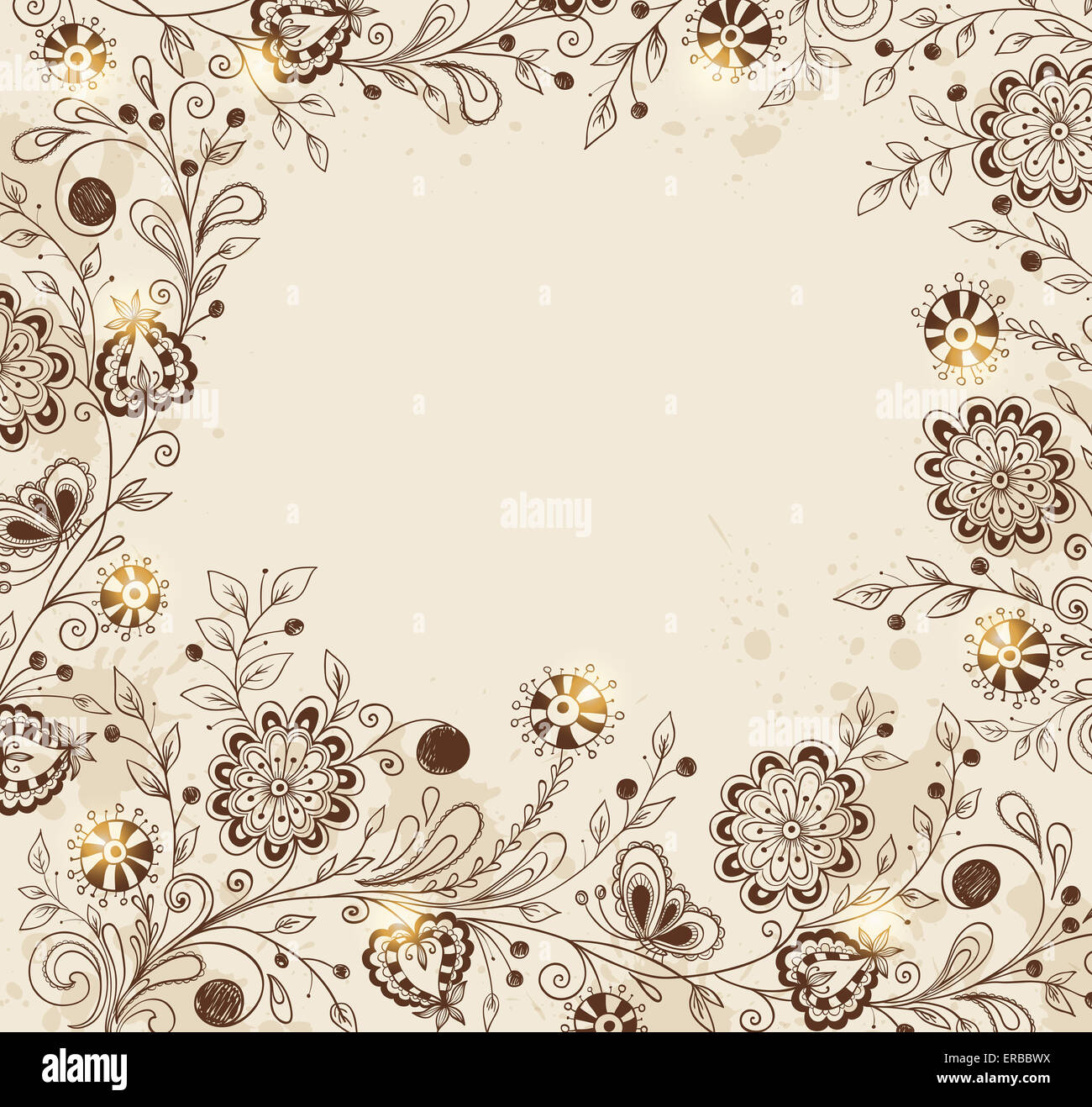 Decorative hand drawn background with flowers Stock Photo - Alamy