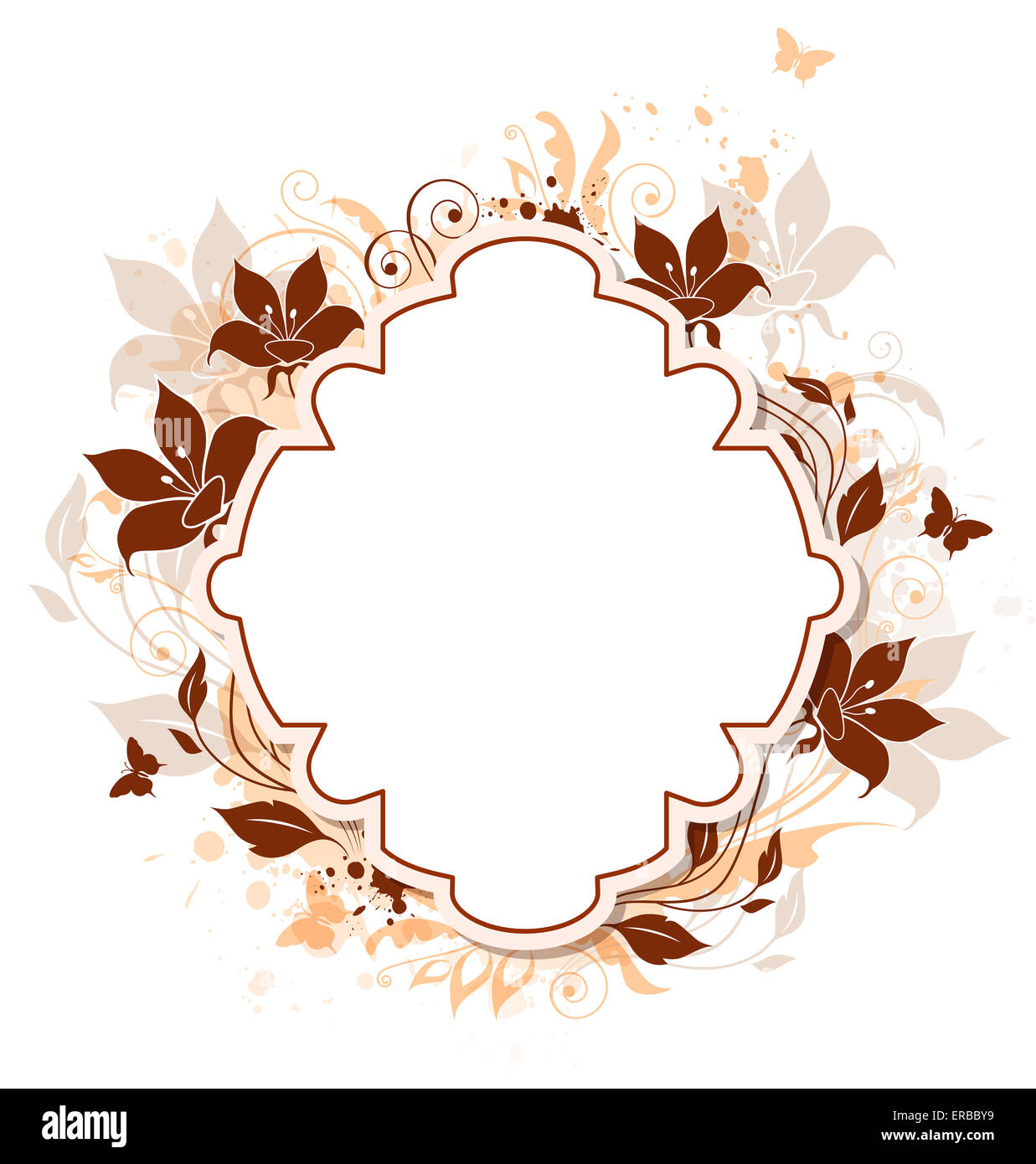 Decorative background with label and flowers Stock Photo - Alamy