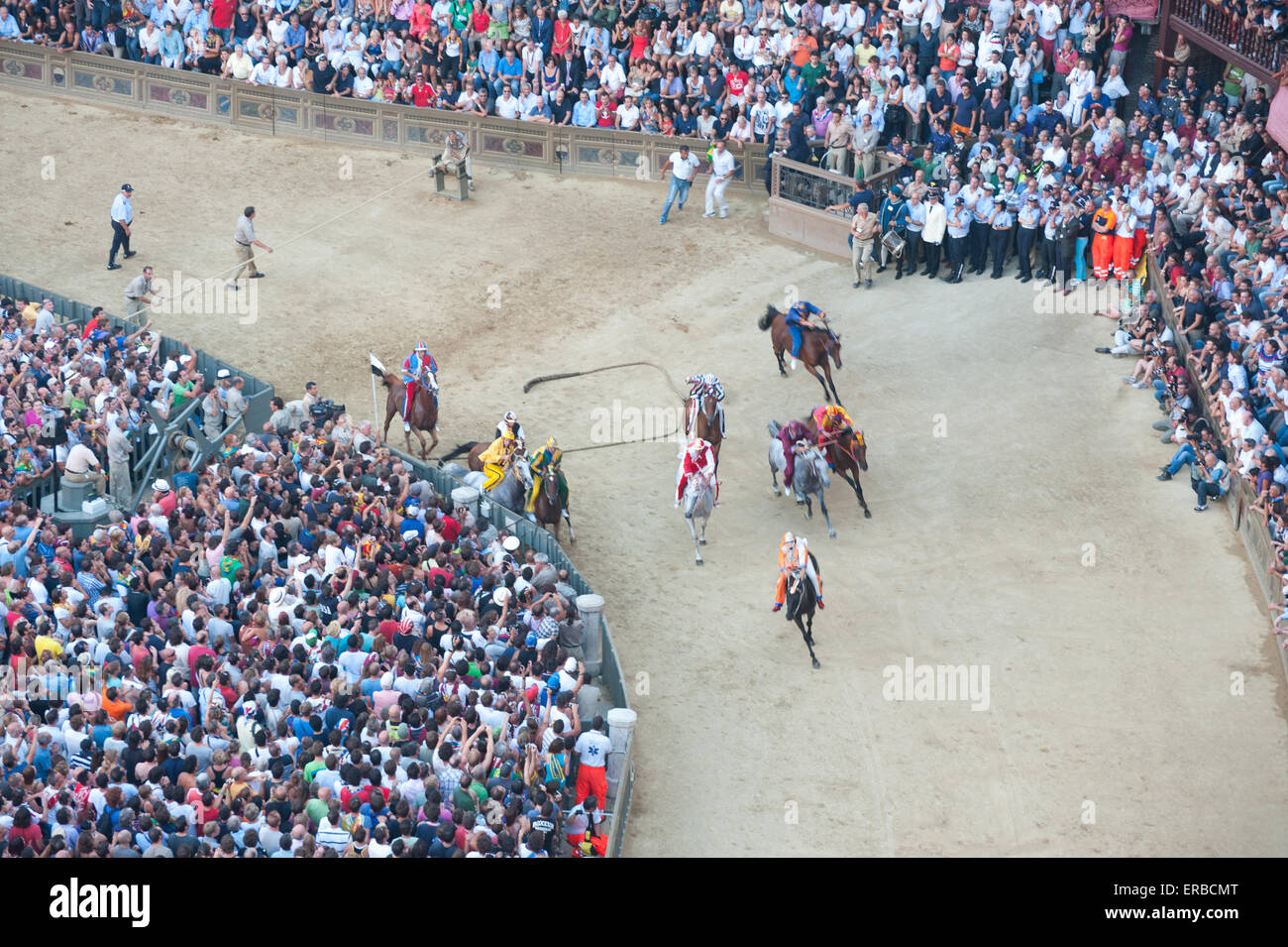 start of the Il Palio di Siena horse race, Siena, Tuscany, Italy Stock ...
