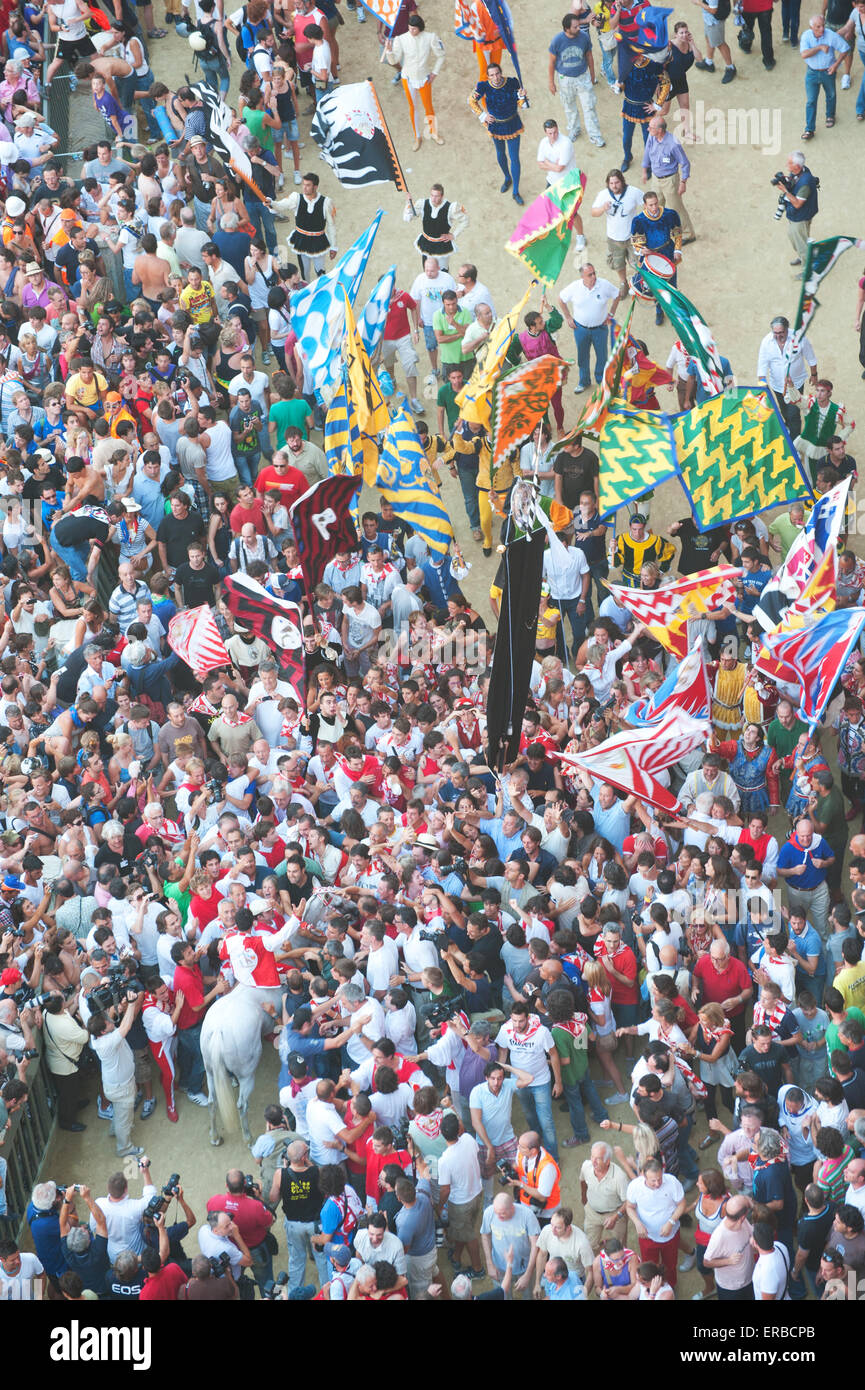winning Contrada carrying the Palio after the Il Palio die Siena horse ...