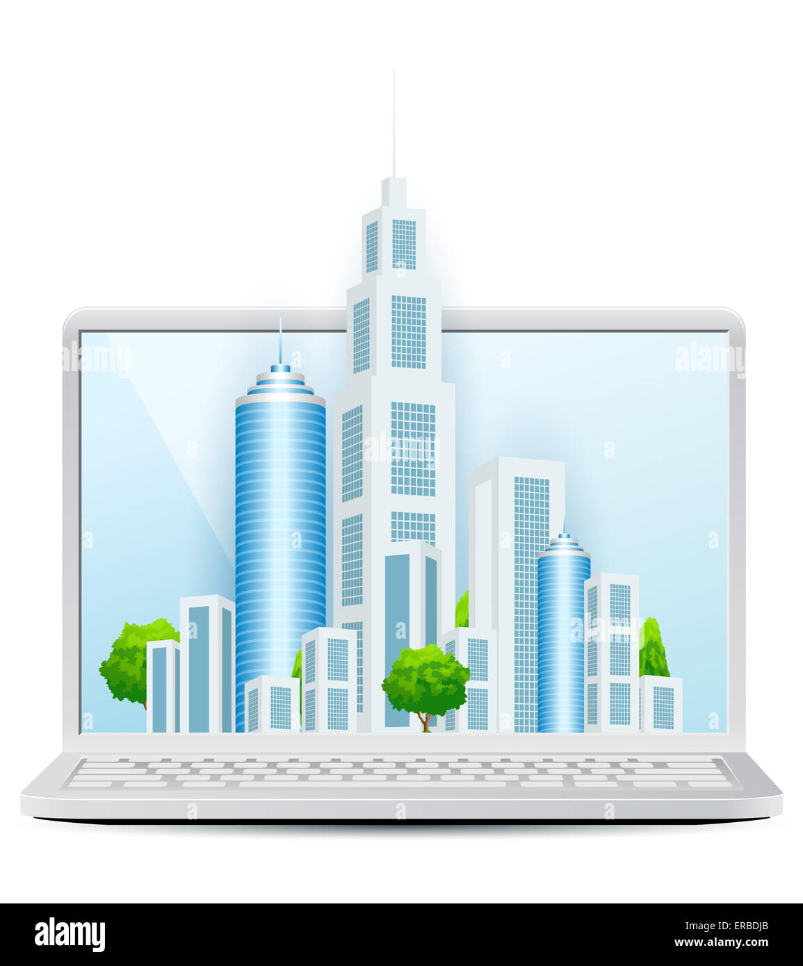 Modern City on Laptop Icon isolated on white background. Vector ...