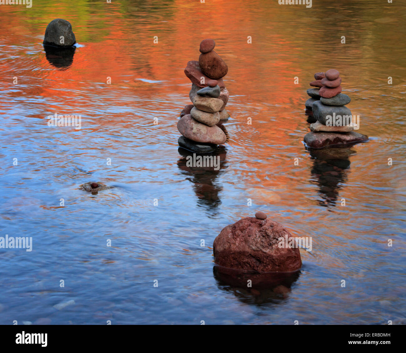 "Spiritual" rock stacks and red rock reflections in Oak Creek as seen ...