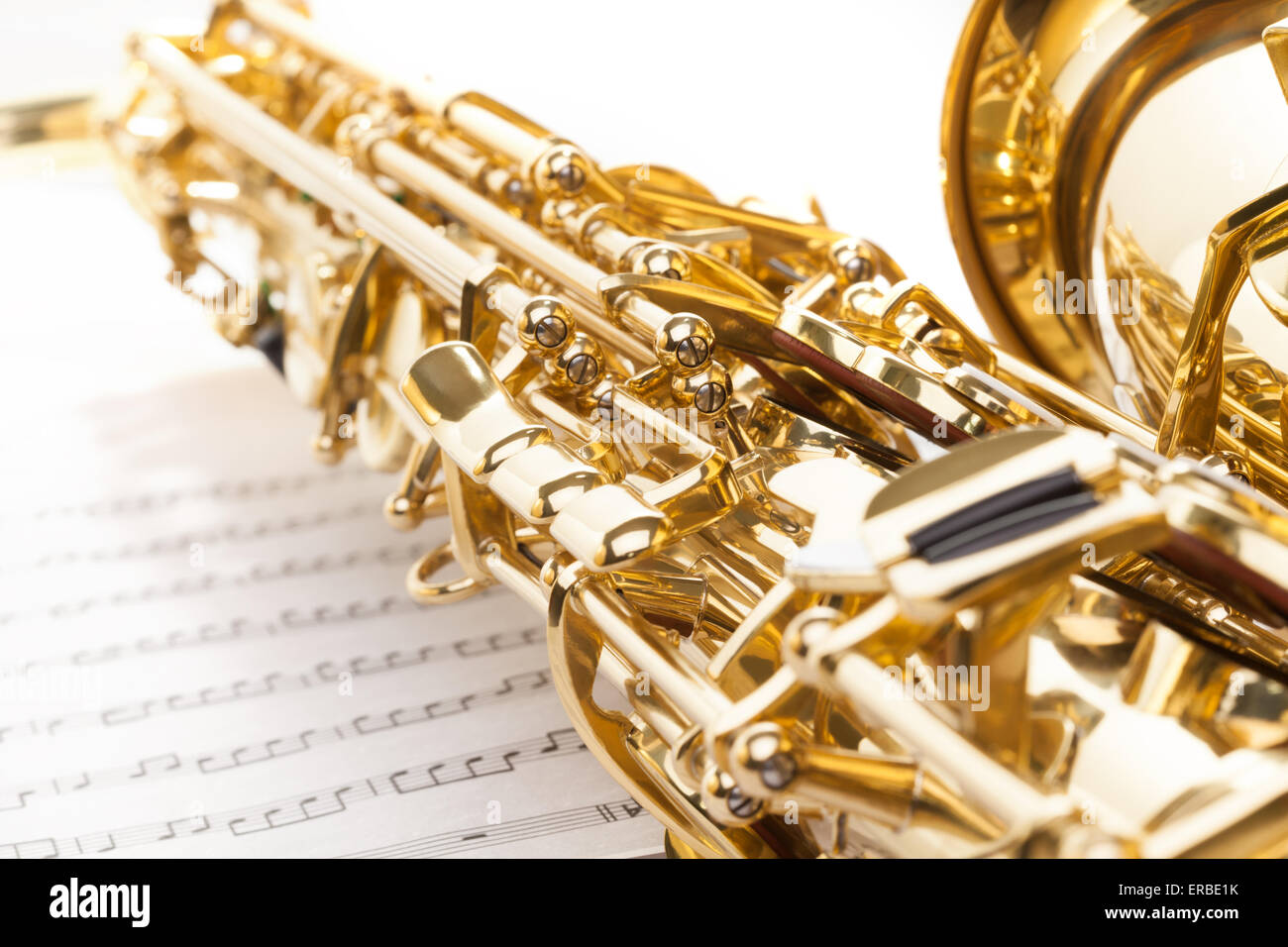 Saxophone with detailed keys view and part of bell Stock Photo - Alamy