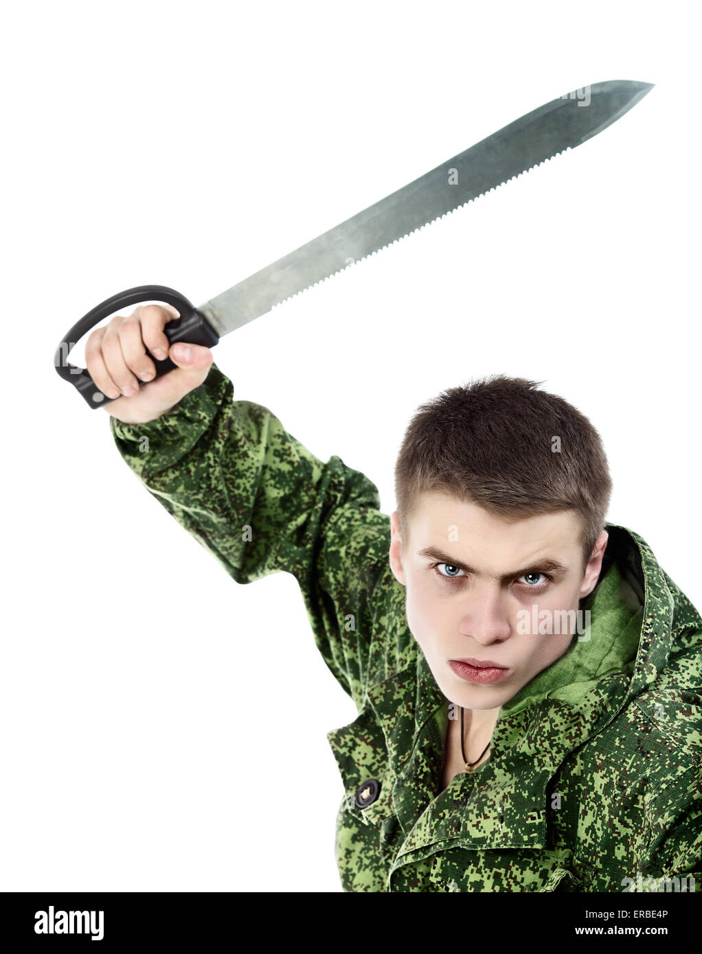 young military man with machete, isolated on white Stock Photo - Alamy
