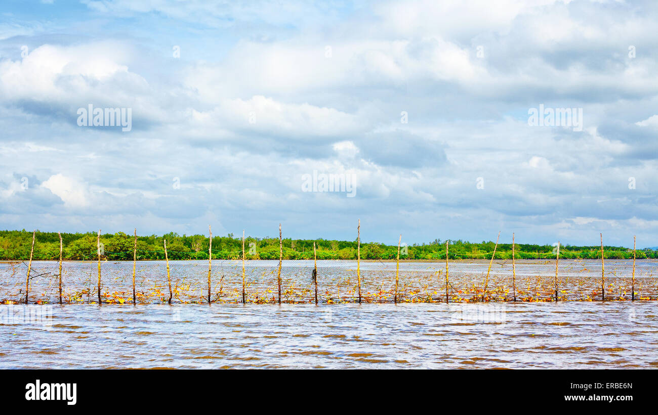 fishing nets at low tide in Thailand Stock Photo - Alamy
