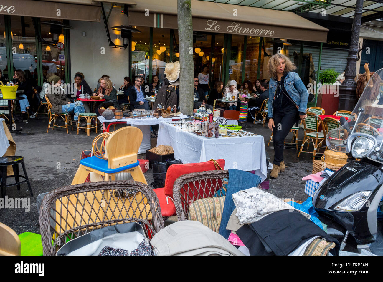 Paris, France, Crowd People Shopping, Sitting, French Flea Markets Sale ...