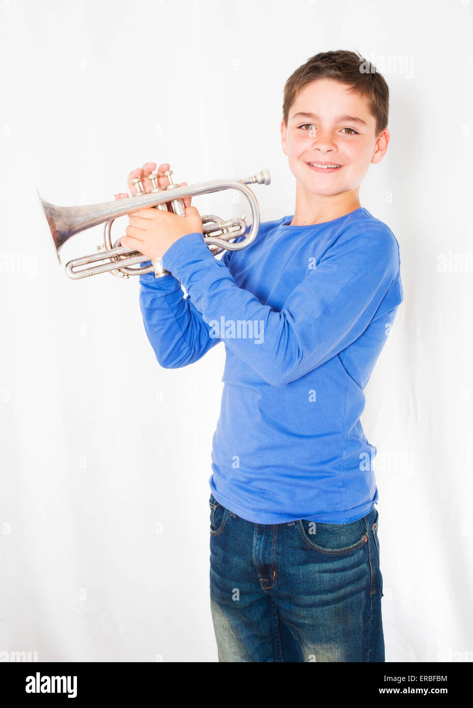 portrait of a boy with a trumpet in his hand Stock Photo - Alamy