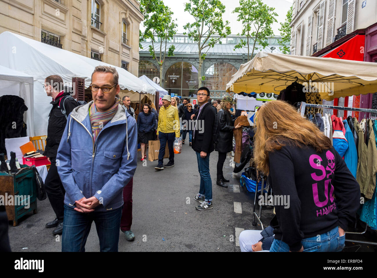 Paris, France, Large Crowd People Shopping French Garage Sale, Brocante ...