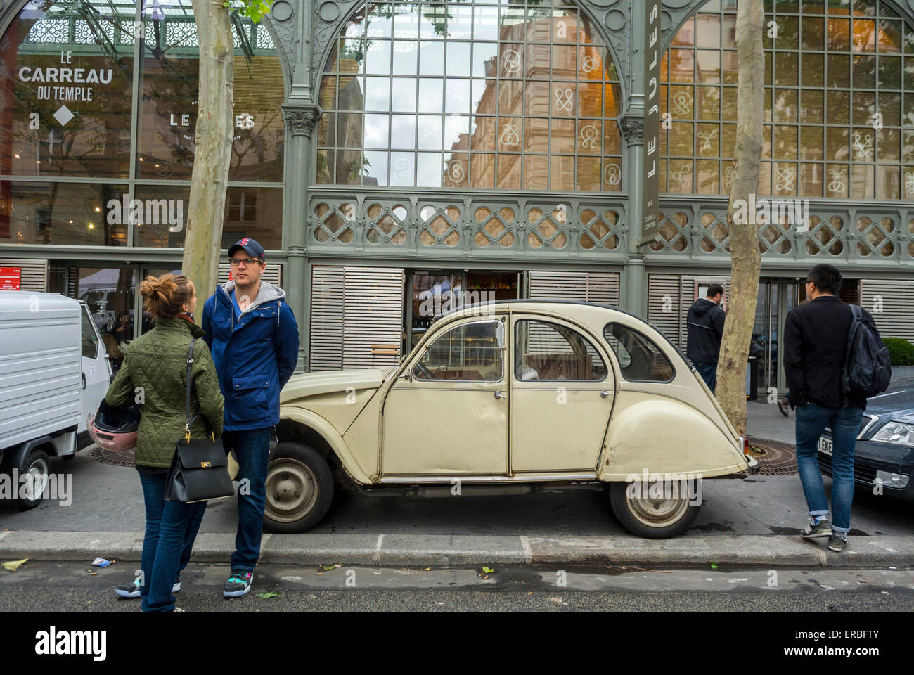 Paris, France, People on Street in Le Marais District, "Carreau du ...