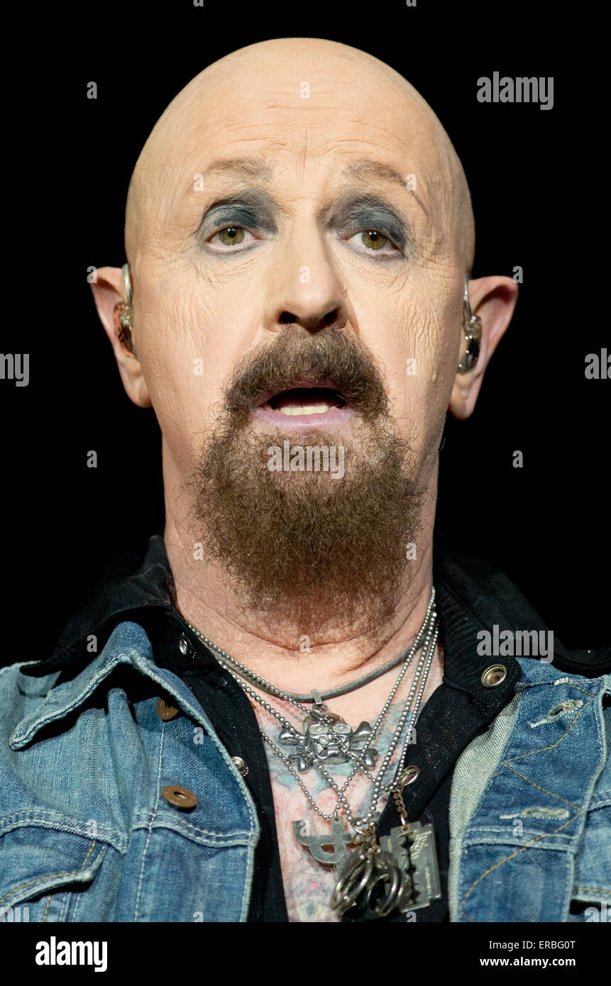 Singer Rob Halford of the British rock band Judas Priest performs on ...