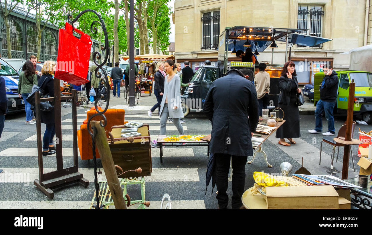 Paris, France, Large Crowd People Shopping French Sale, Brocante, on ...