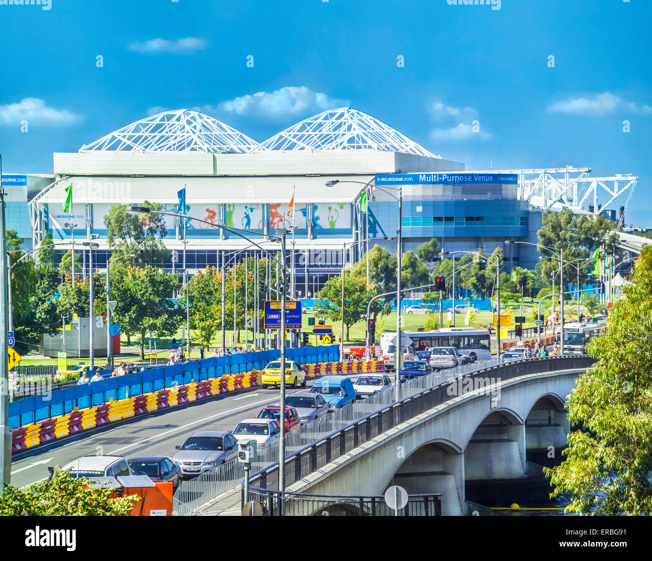 Cars travelling across the Swan Street bridge to Melbourne's multi ...