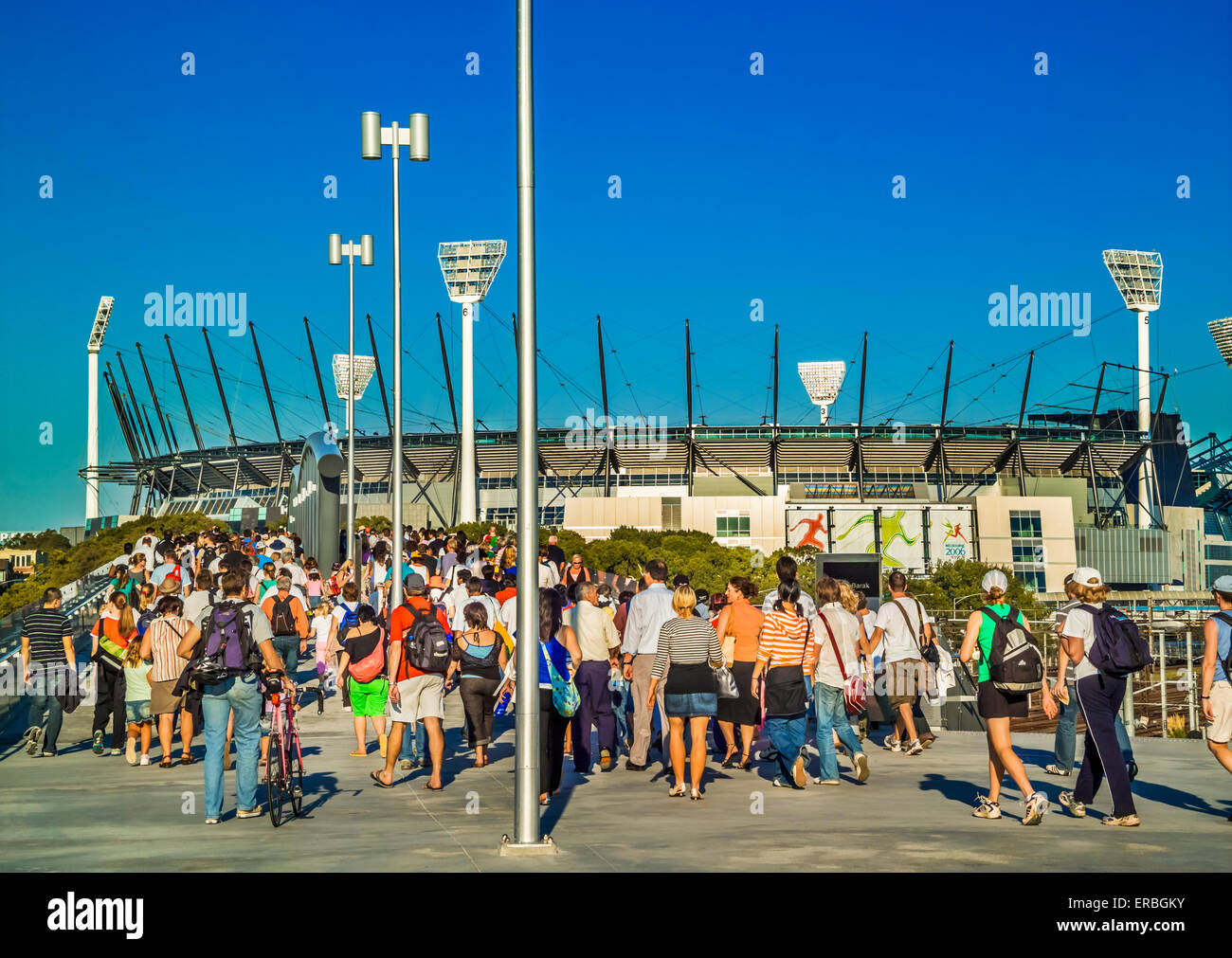Large sporting crowds approach entrance to the Melbourne Cricket Ground ...
