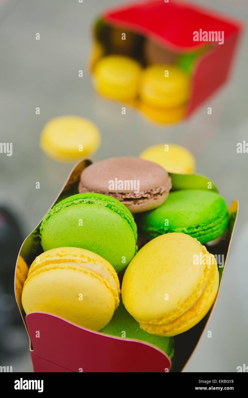 A lot of french colorful macarons. shallow dof Stock Photo - Alamy