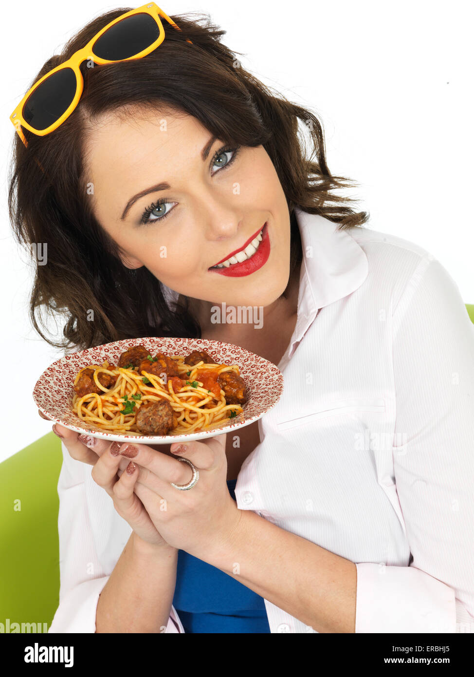 Young Happy Confident Woman Eating Authentic Italian Style Spaghetti ...
