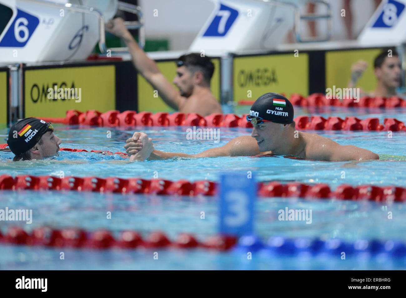 Bergen, Norway. 31st May, 2015. Daniel Gyurta gets his gratulations ...