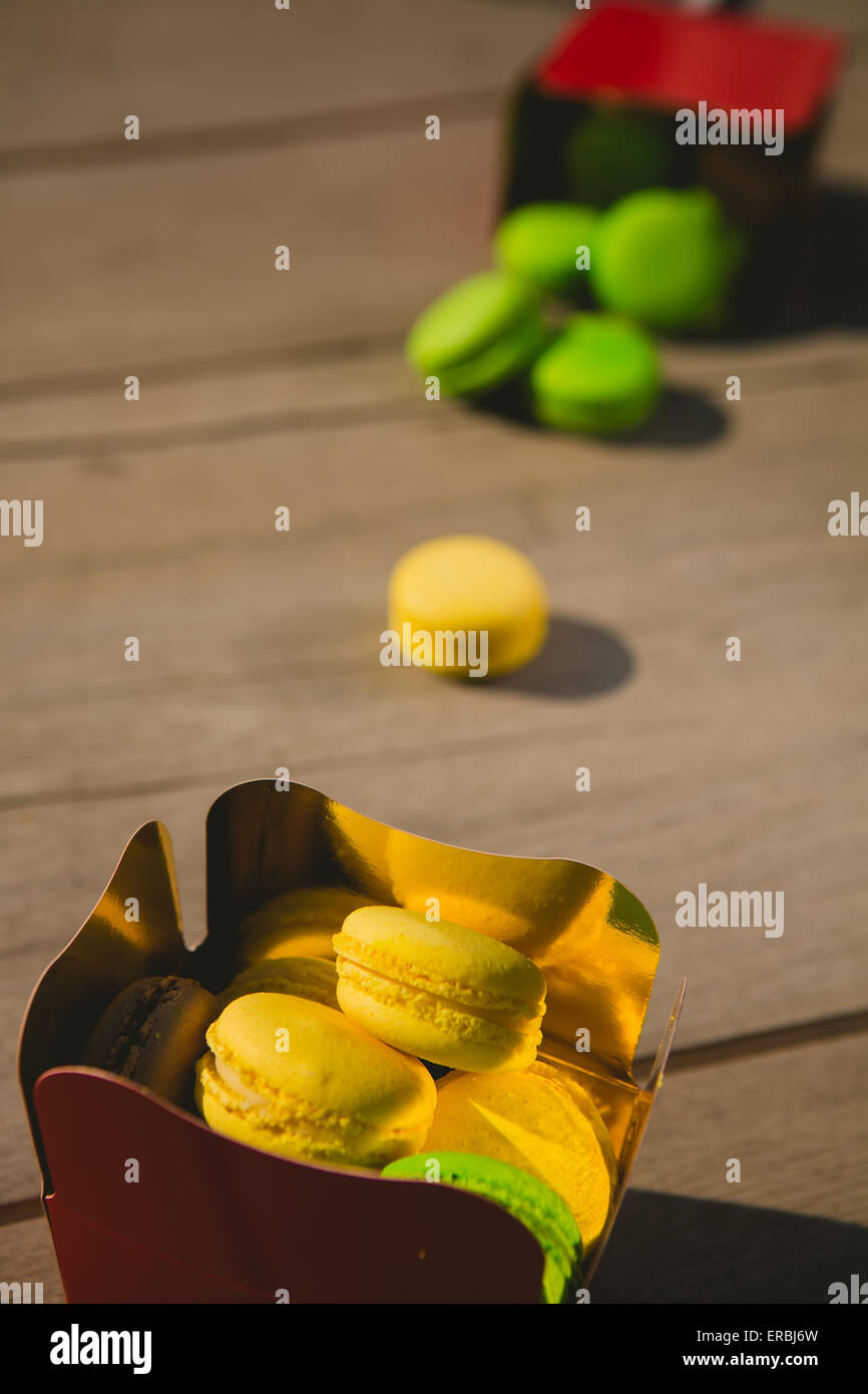 A lot of french colorful macarons. shallow dof Stock Photo - Alamy