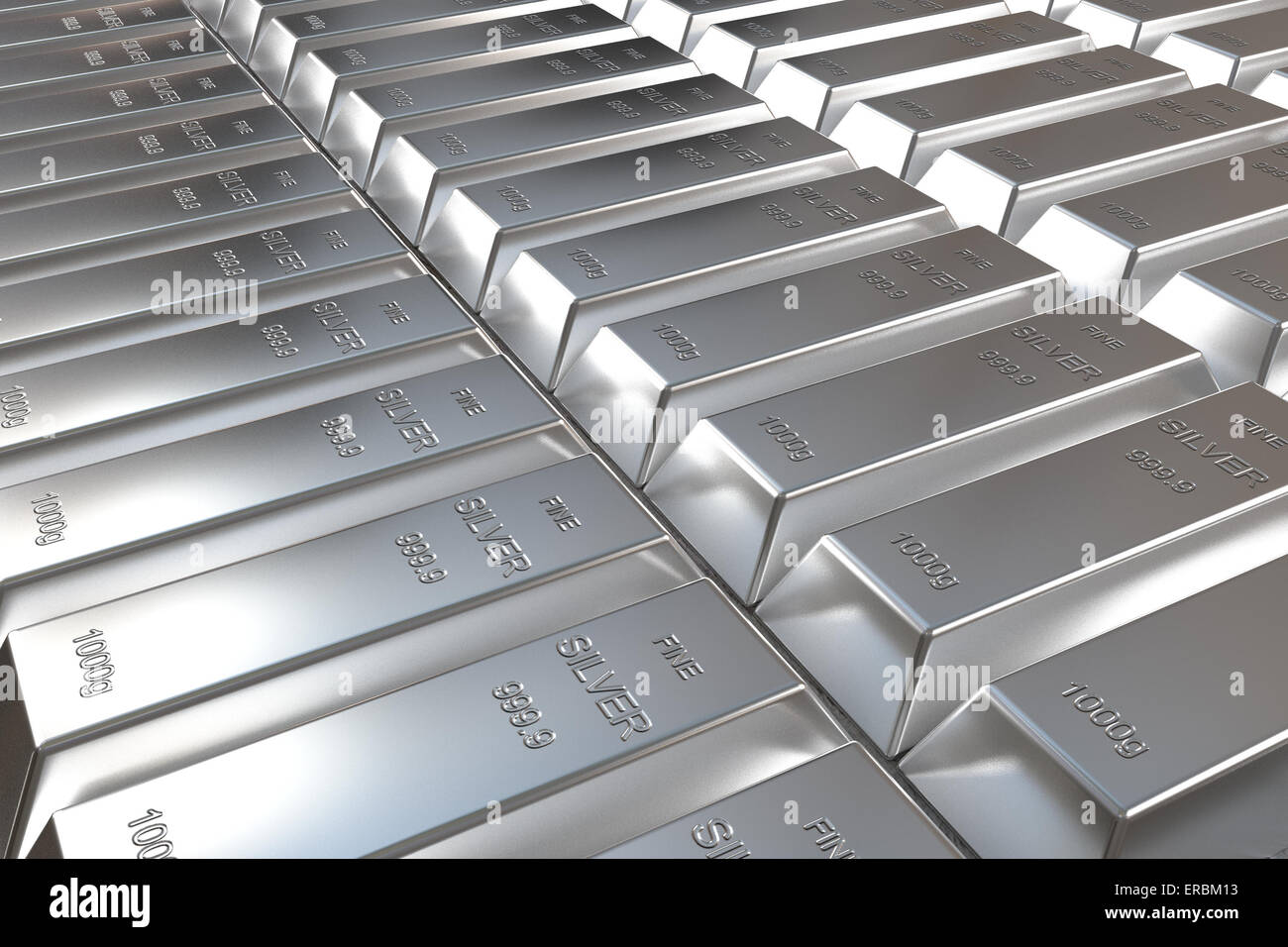 rows of rendered silver bars Stock Photo - Alamy
