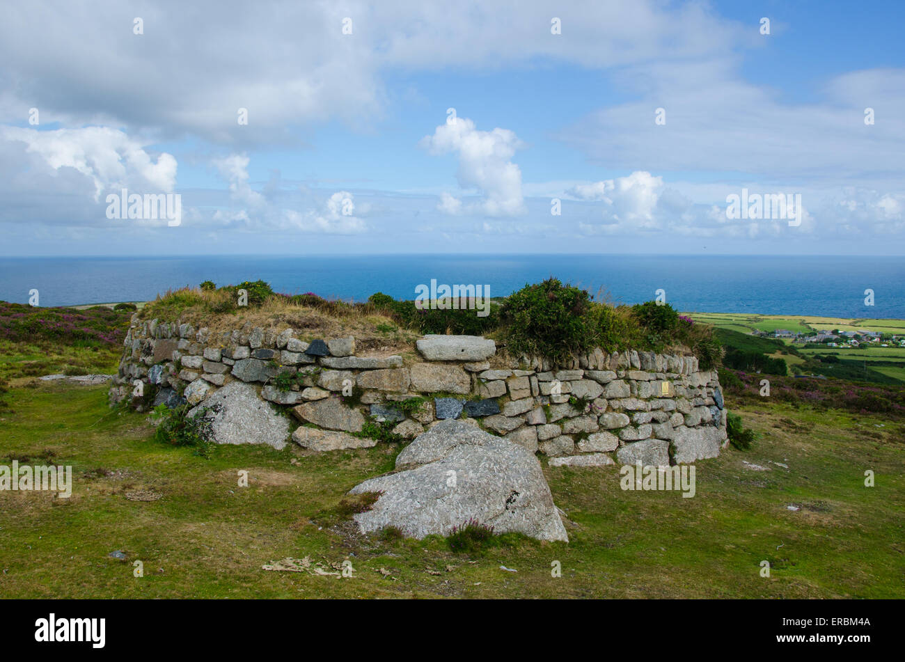 Walled off mine shaft on Rosewall Hill, near St Ives, Cornwall Stock ...