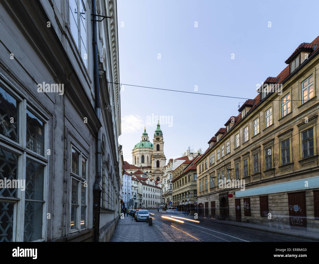 Green roof of St. Nicholas Church in the quarter of Mala Strana in ...
