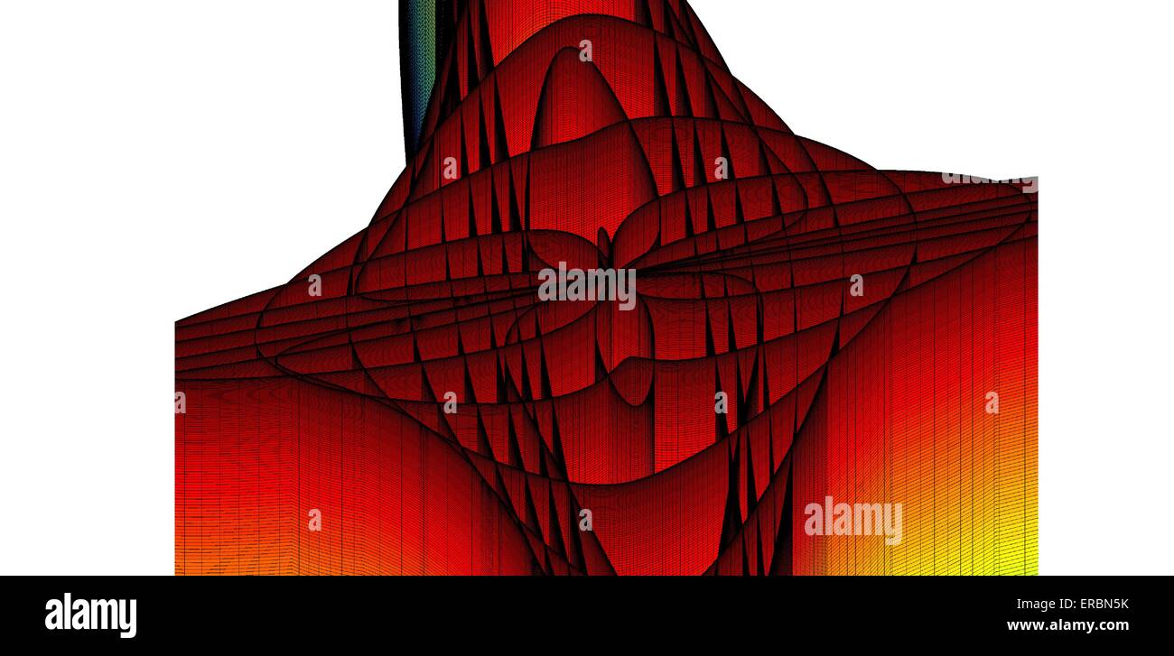 A red 3D scifi illustration representing an odd but systematic object ...