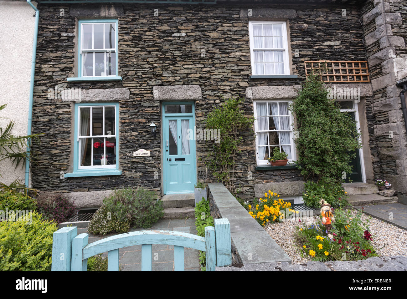 Stoned terraced house with small garden in Windermere Stock Photo - Alamy