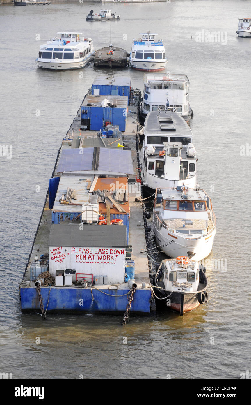 London, UK, 19 February 2015, floating mooring on Thames Stock Photo ...