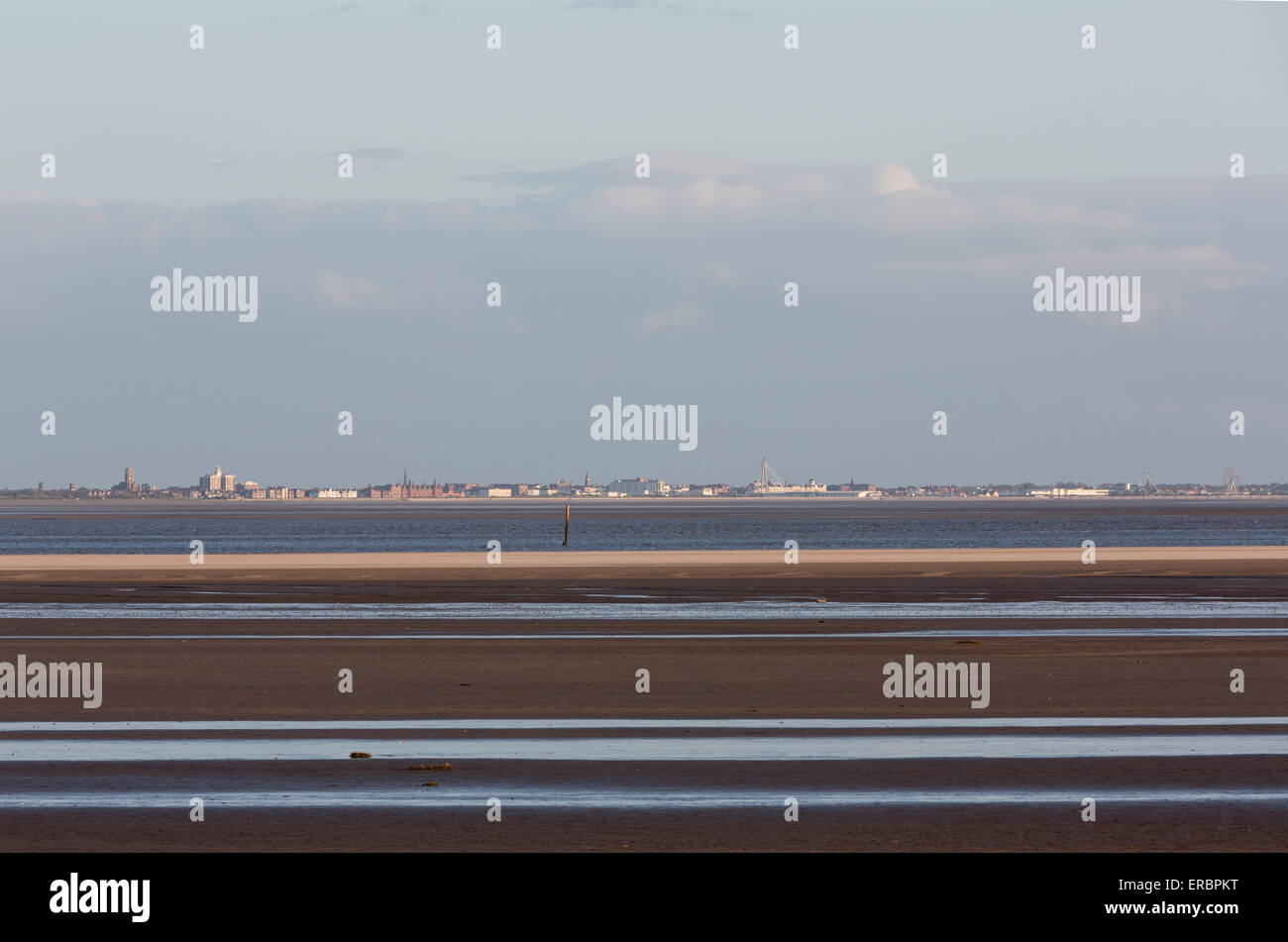 Ribble estuary with Southport view from Lytham St. Annes Stock Photo ...