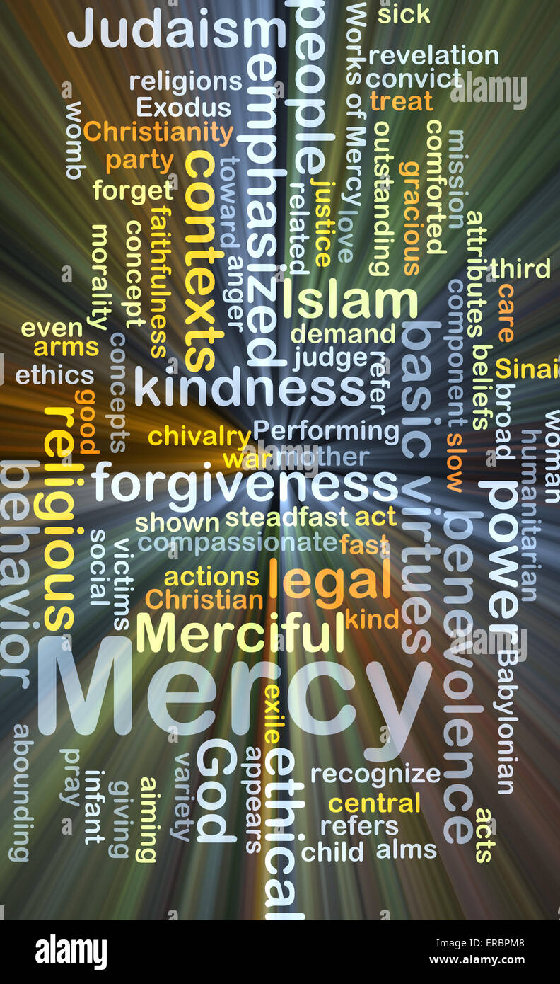 Background concept wordcloud illustration of mercy glowing light Stock ...