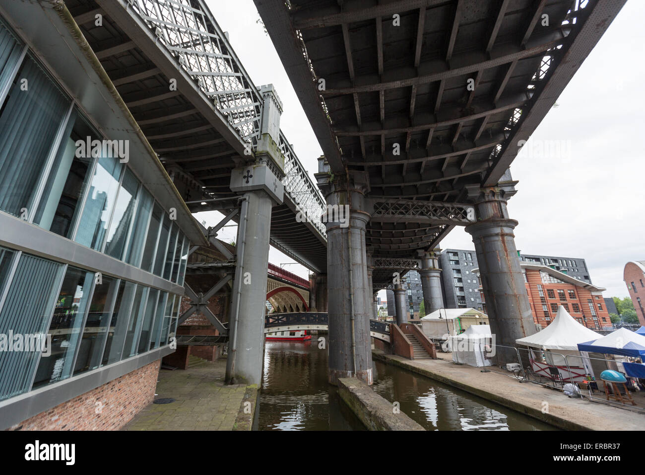 Cast iron rib arch bridge over the Bridgewater Canal in Castlefield ...