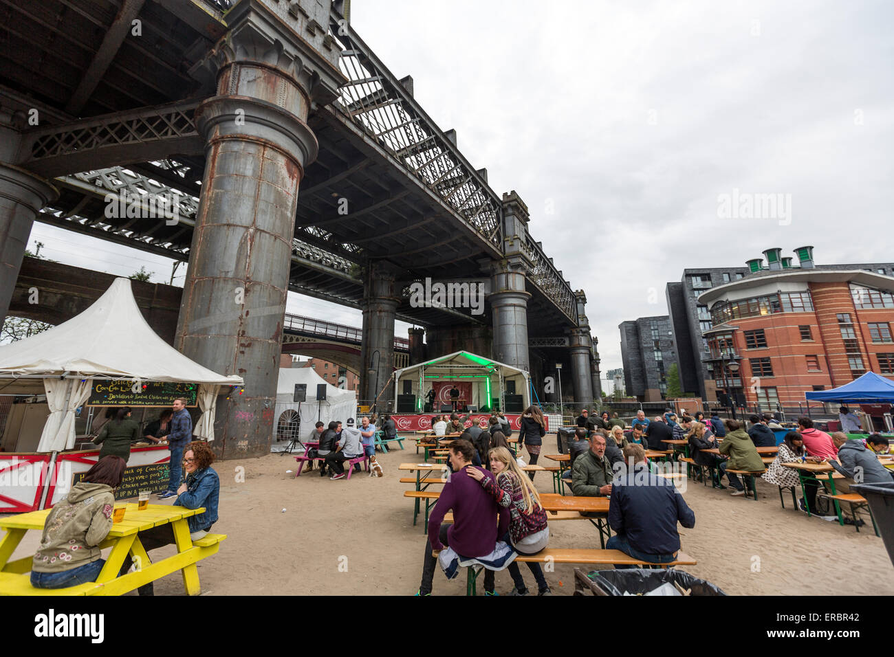 Festival with cast iron rib arch bridge over the Bridgewater Canal in ...
