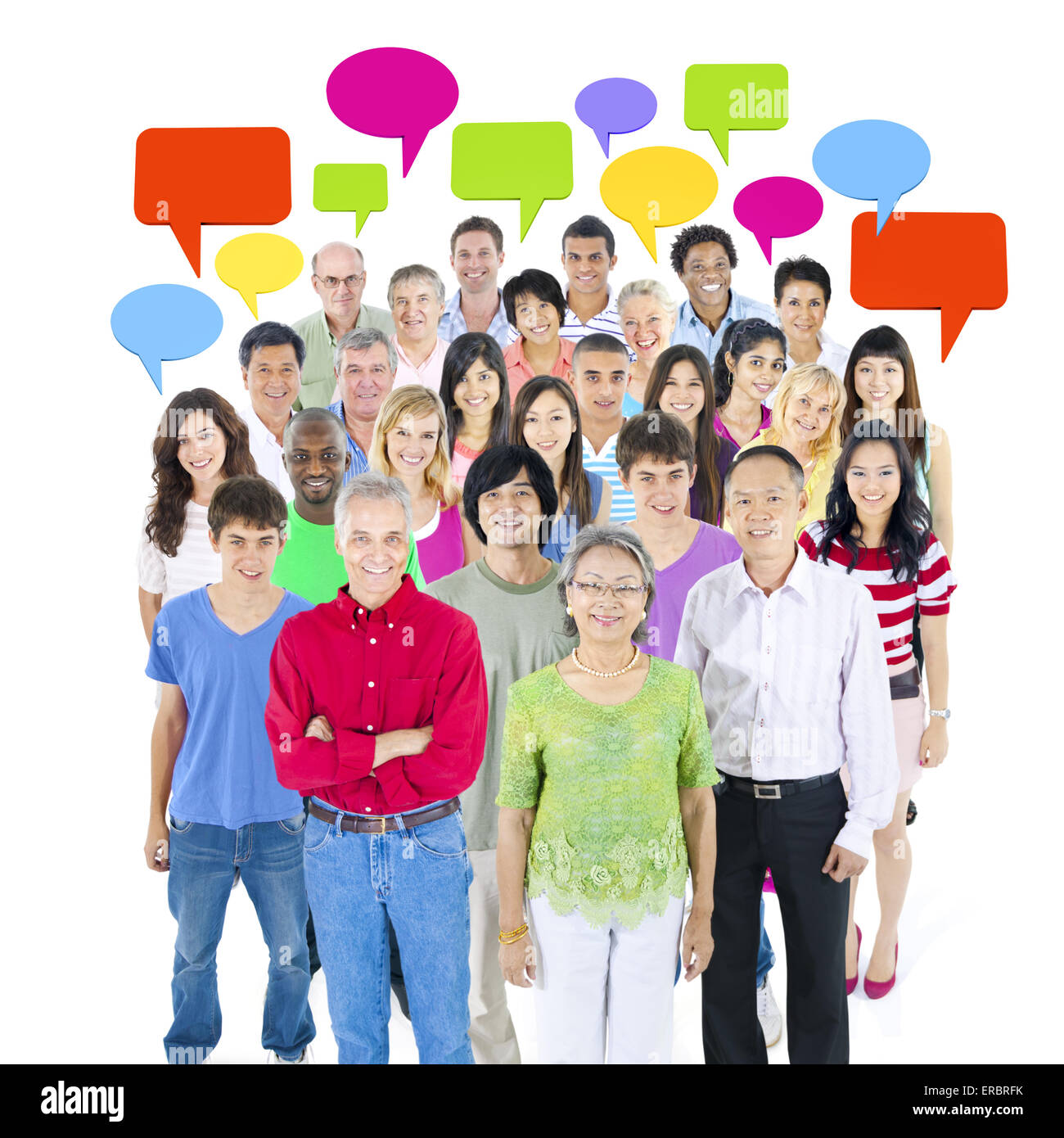 large multi-ethnic group of people isolated on white background with ...