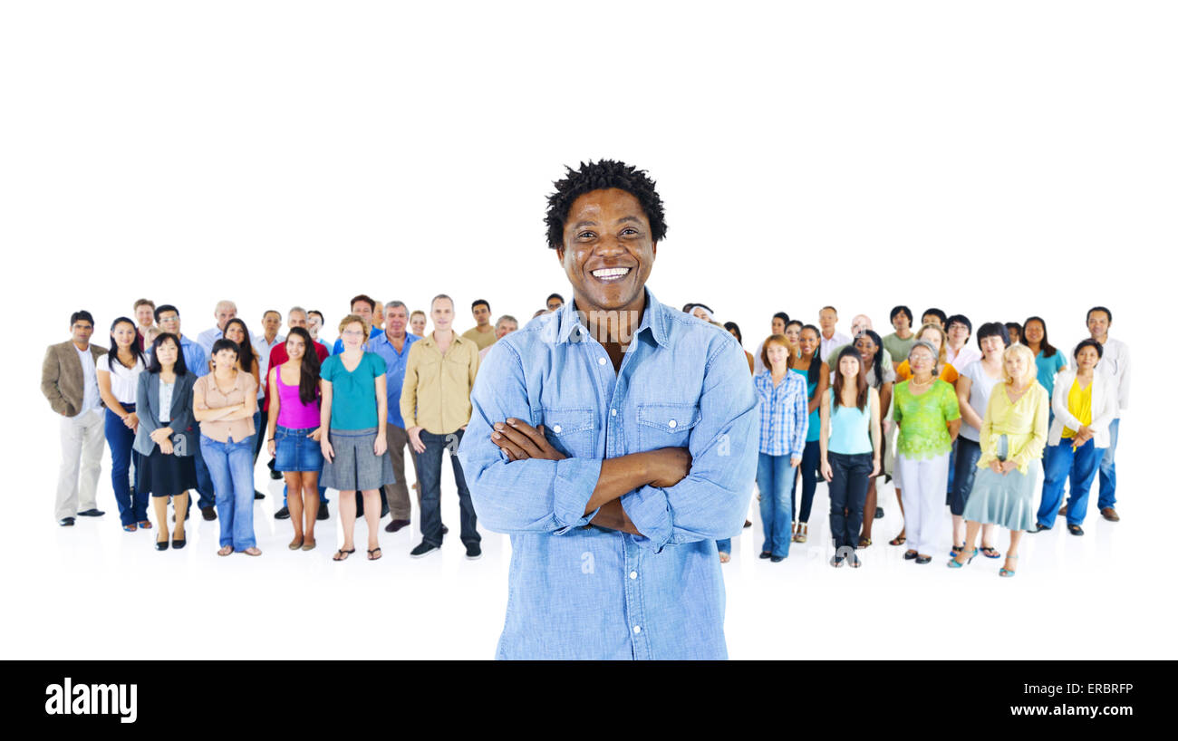 Black person standing out of crowd Stock Photo - Alamy