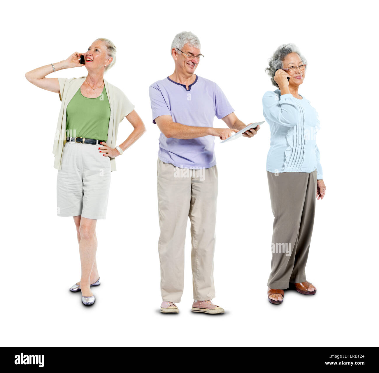 Senior Adults using communication device Stock Photo - Alamy