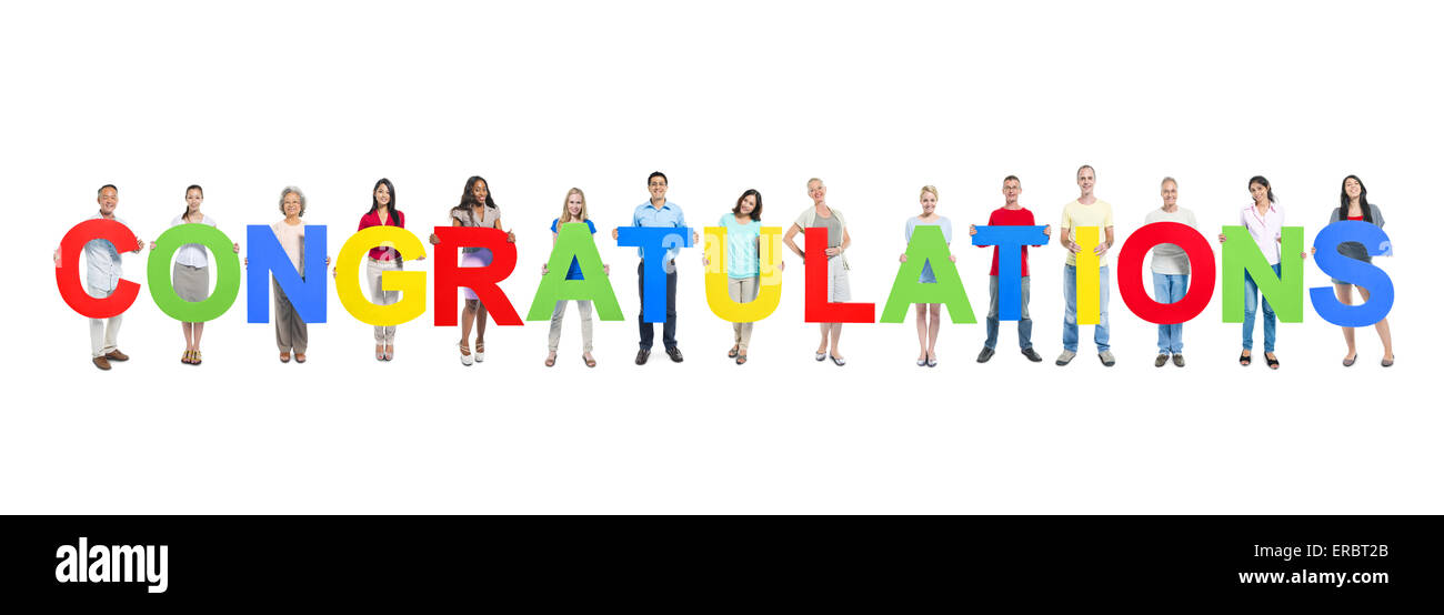 Group of Business people holding the letter "CONGRATULATIONS Stock ...