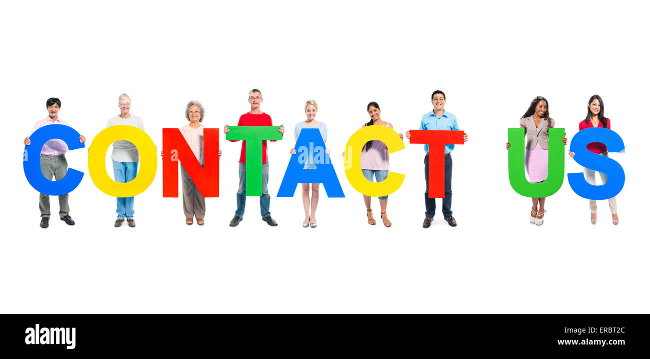 Group of Business people holding the letter "CONTACT US Stock Photo - Alamy