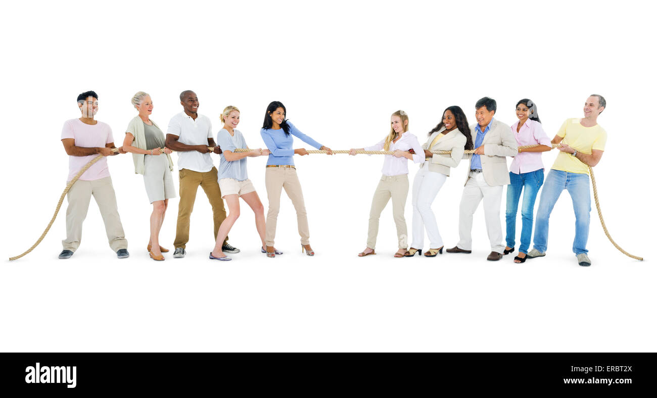 Large Group of People Pulling Rope Stock Photo - Alamy