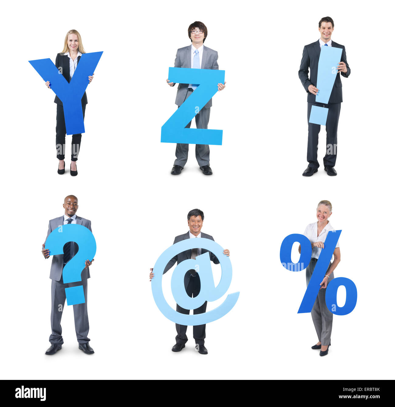 Group of business people holding the letter Stock Photo - Alamy