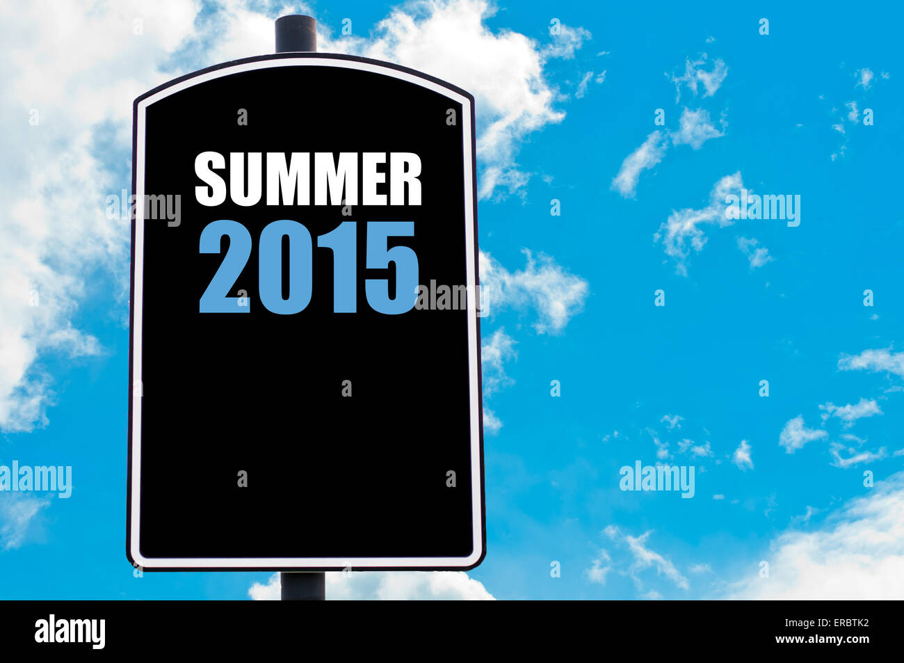 SUMMER 2015 written on road sign isolated over clear blue sky ...