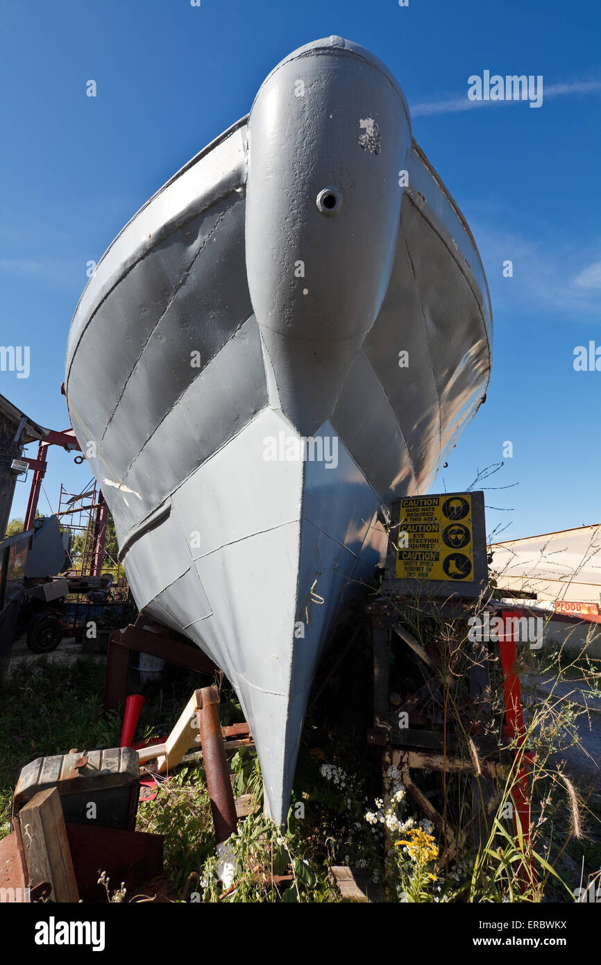 Rostrum of an old boat docked for repair in the junk yard Stock Photo - Alamy
