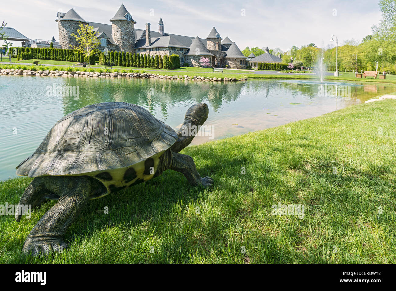Michigan, Charlevoix, Castle Farms, Reflection Pond, tortoise sculpture ...