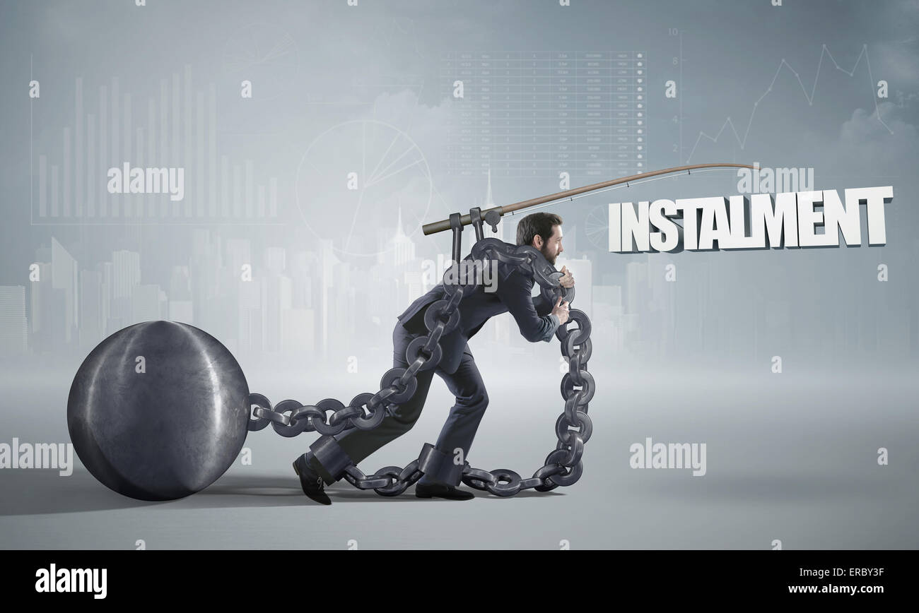 Poor businessman paying off an another installment Stock Photo - Alamy