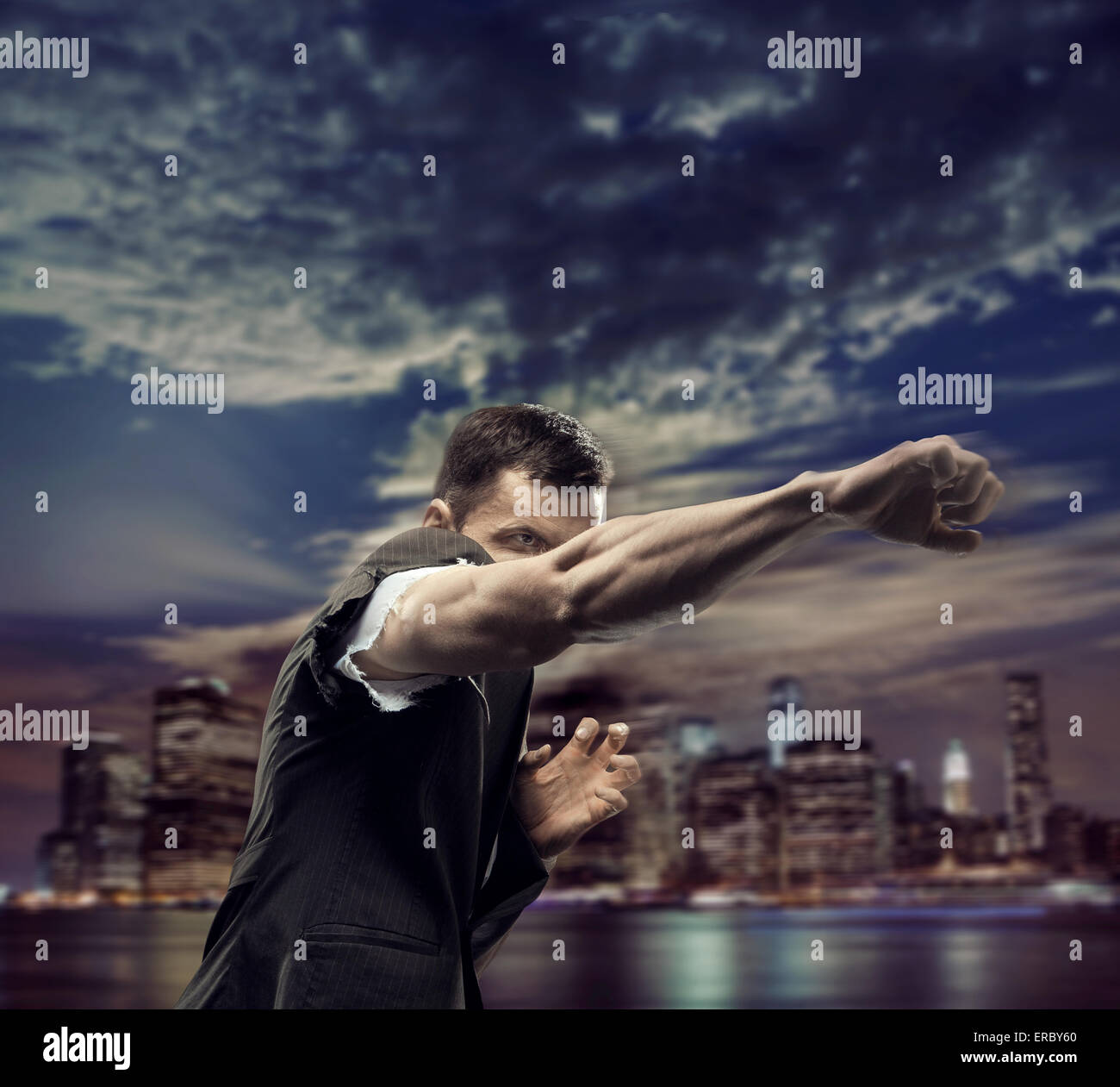 Successful man over the town background Stock Photo - Alamy