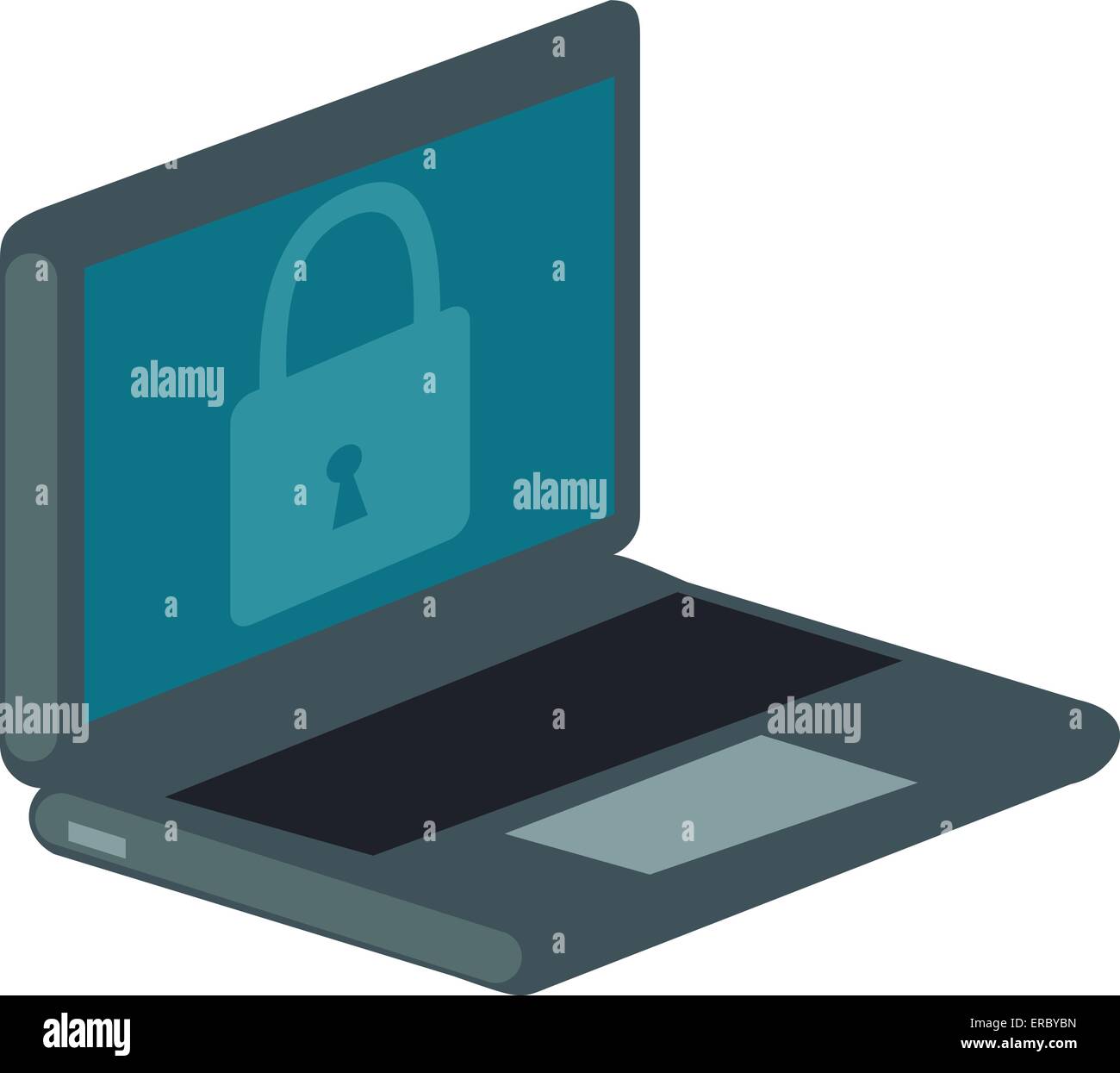 Vector illustration of a laptop with a lock on the screen, isolated ...