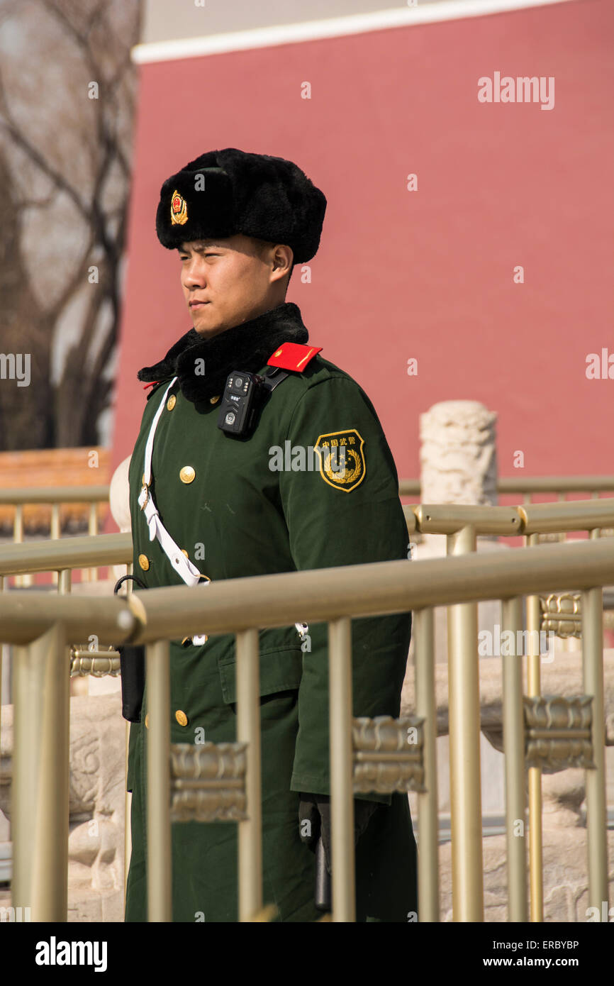 A Chinese guard watching over Tiananmen Square, Beijing, China Stock ...
