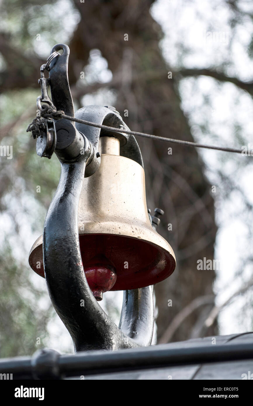 An old, brass, train bell, Orange Empire Train Museum Stock Photo - Alamy