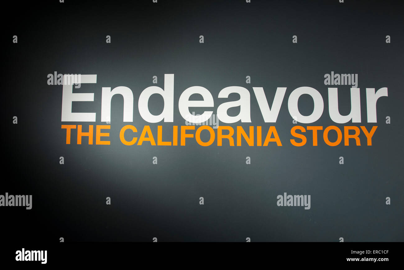 The sign for the Endeavour exhibit at the L.A. Science Center Stock ...