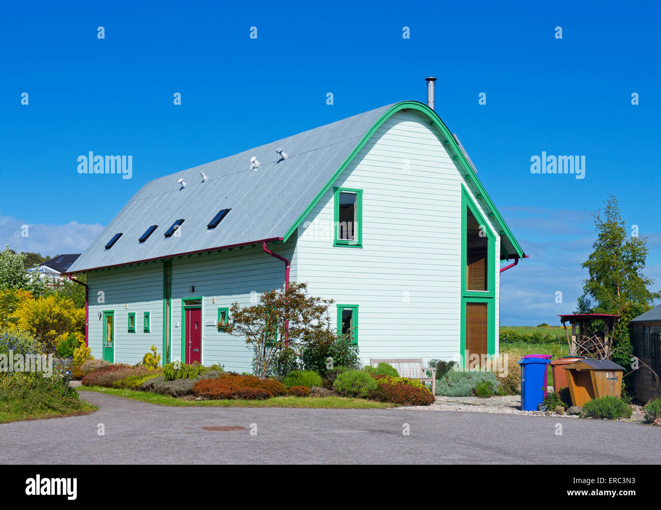 Houses in eco-village, Findhorn Foundation, Moray, Scotland UK Stock ...